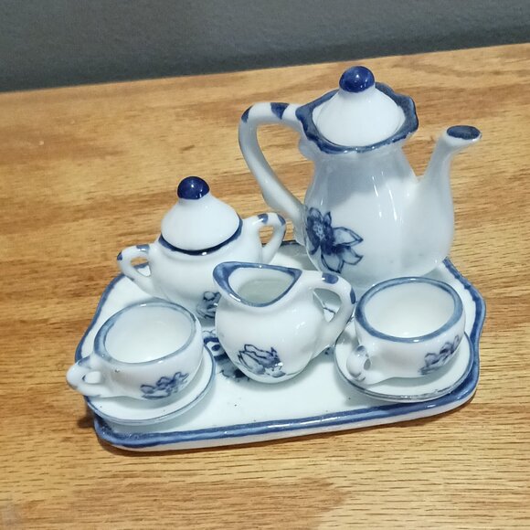 Accents | Miniature Porcelain Tea Set White And Blue | Poshmark